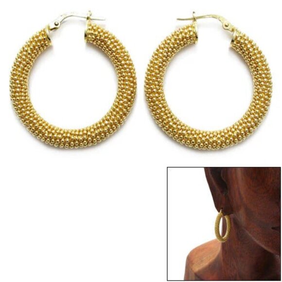 Jewelry | Sterling Silver Gold 5mm Wide Popcorn Style Round Hoop Snap ...